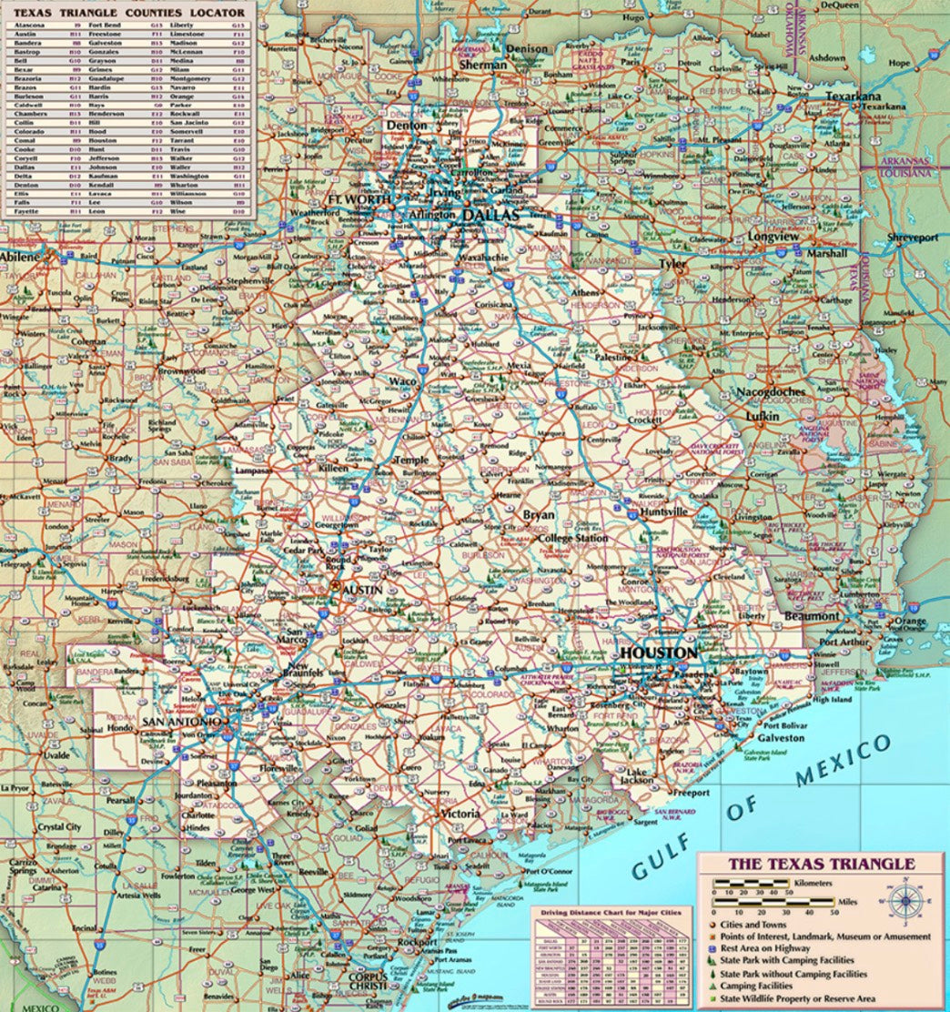 Texas Triangle Wall Map – Houston Map Company