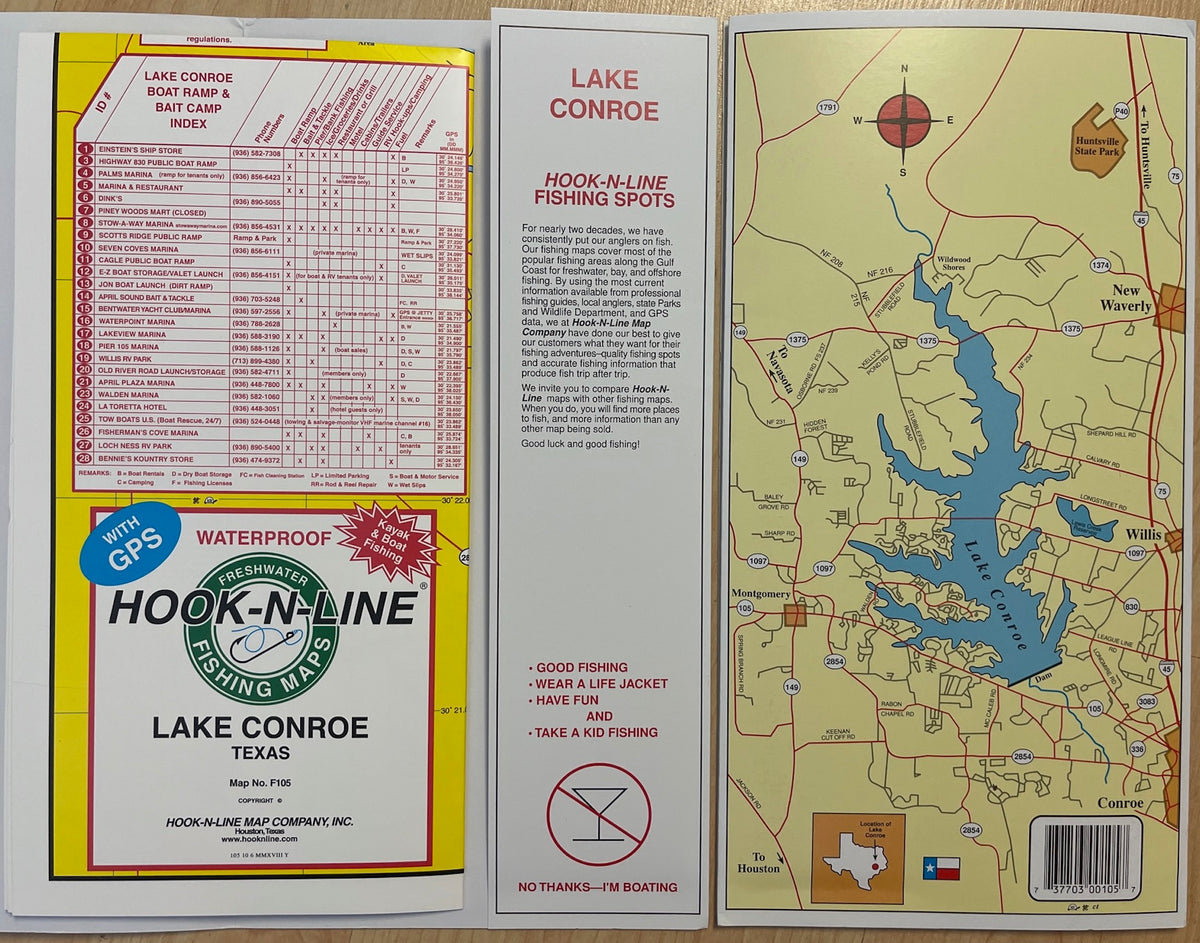 Lake Conroe Fishing Map by Hook-N-Line – Houston Map Company