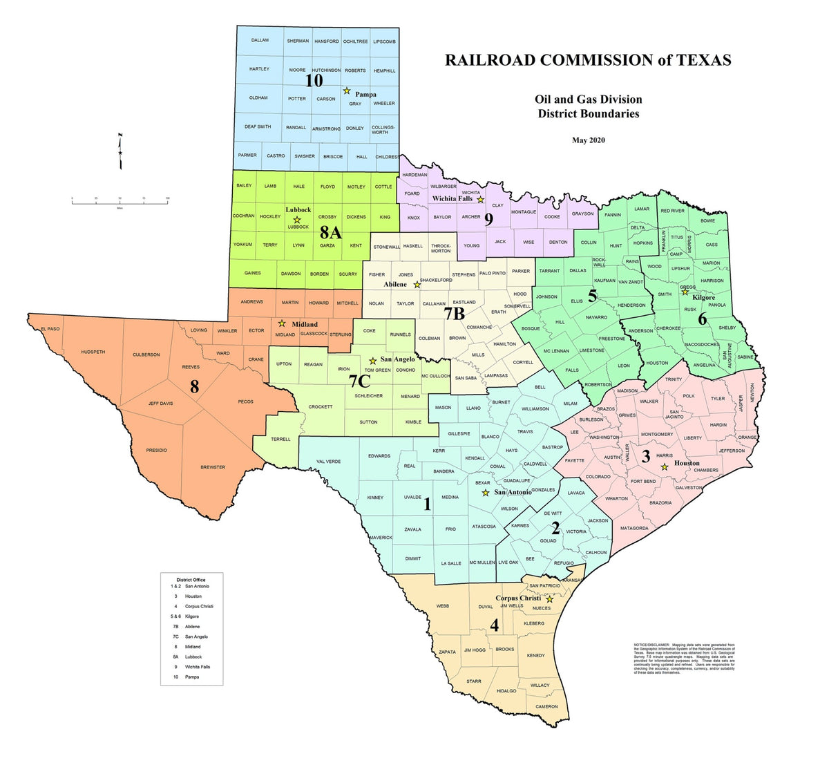 Texas Oil & Gas Division District Map – Houston Map Company