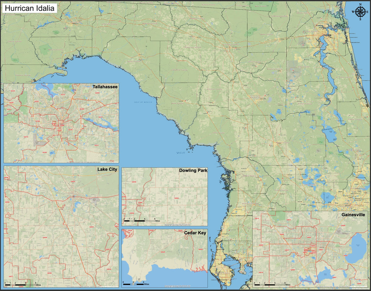 Hurricane Idalia Map with Cities- Counties, Towns City Zip Insets 2023 ...