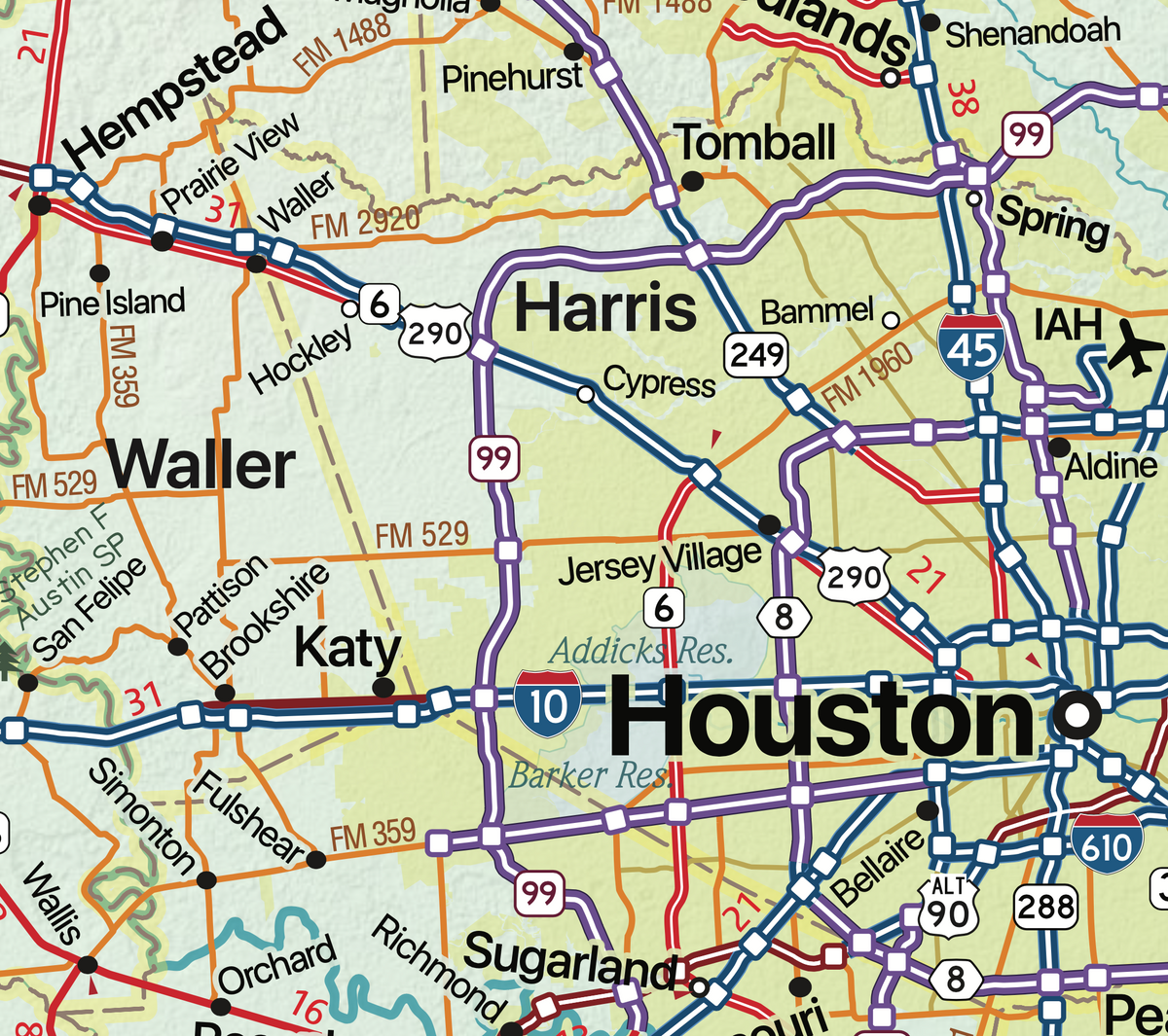 Texas Wall Map "Big TEX" Large 2023 Texas Map – Houston Map Company