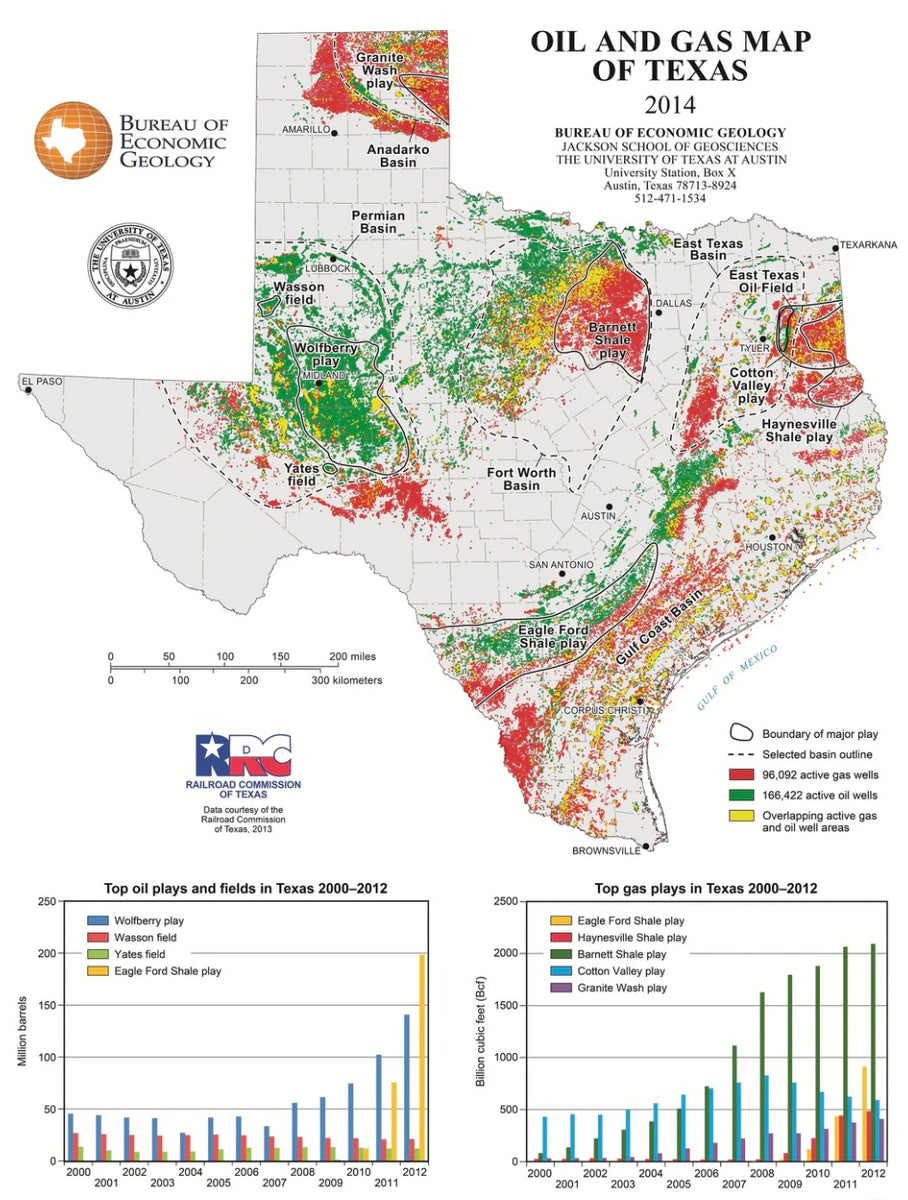 Oil and Gas Map of Texas – Houston Map Company