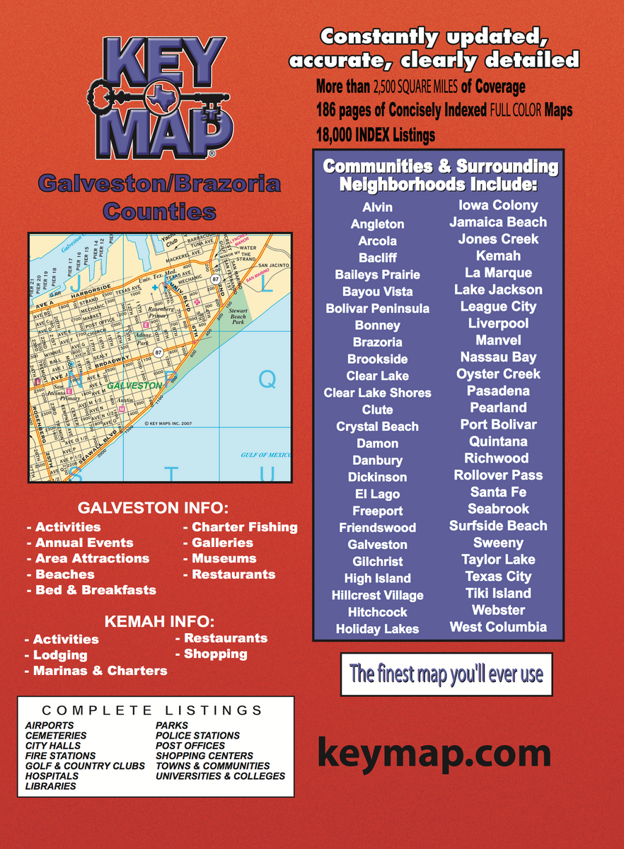 Galveston/Brazoria County 10th Edition Key Map Atlas – Houston Map Company