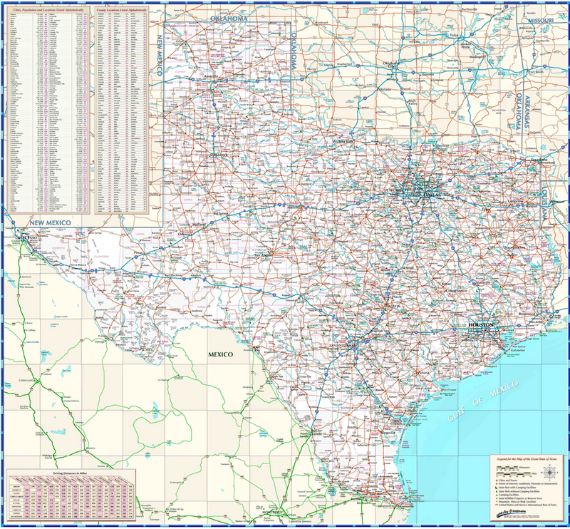Texas Reference Wall Map – Houston Map Company