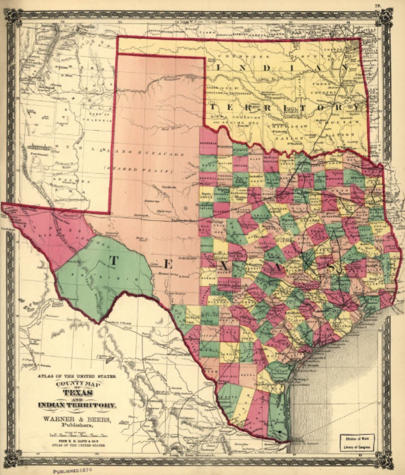 Texas County Map 1875 – Houston Map Company