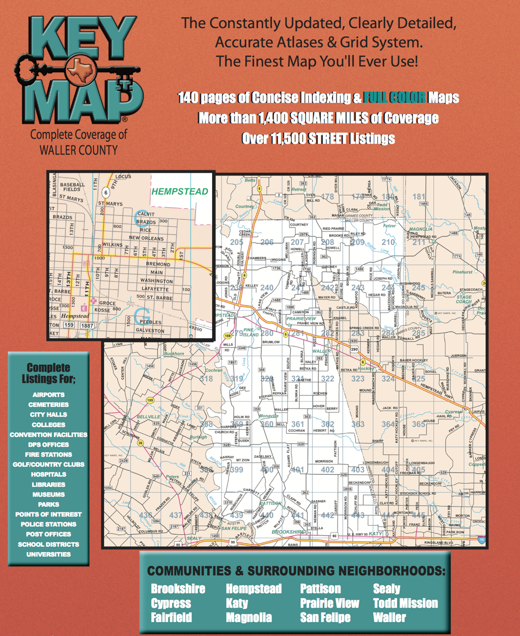 Waller County 1st Edition Key Map Atlas – Houston Map Company